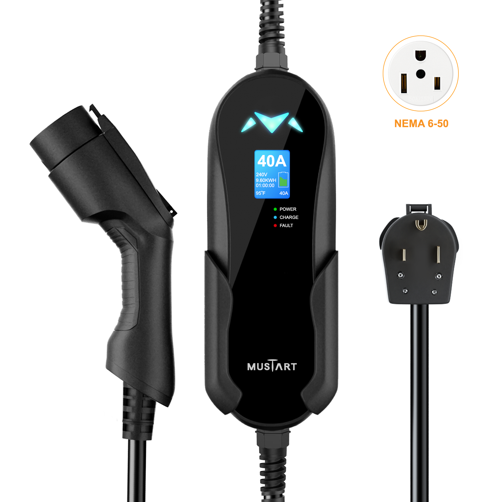 MUSTART Level 2 EV Charger | 40A | NEMA 6-50 | 240V | 9.6KW | 25FT ...